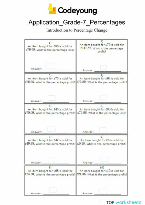 Introduction to Percentage Change Application. Interactive worksheet ...
