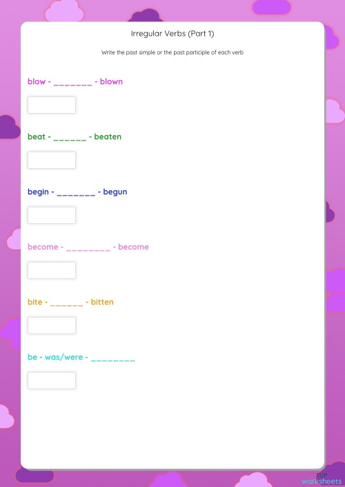 Irregular Verbs Part 1 Interactive Worksheet Topworksheets