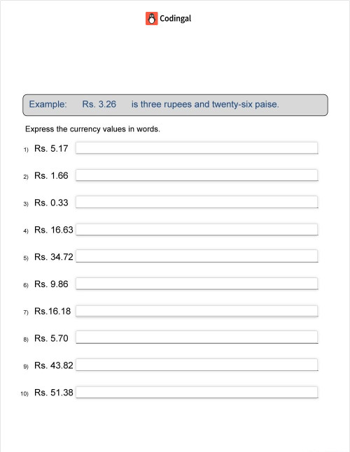M_G02M16L68_WA02_Currency in numbers and words. Interactive worksheet ...