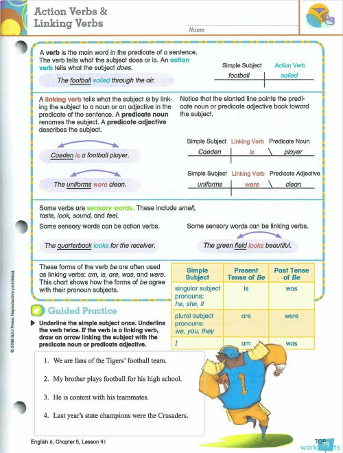 Action Verb Worksheets Middle School
