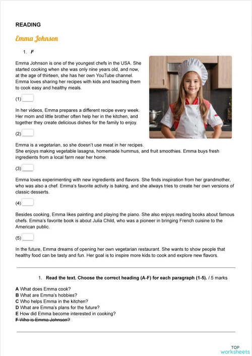 Reading exercise. Interactive worksheet | TopWorksheets