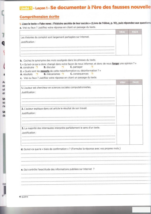 unité 1 (cahier). Fiche interactive | TopWorksheets