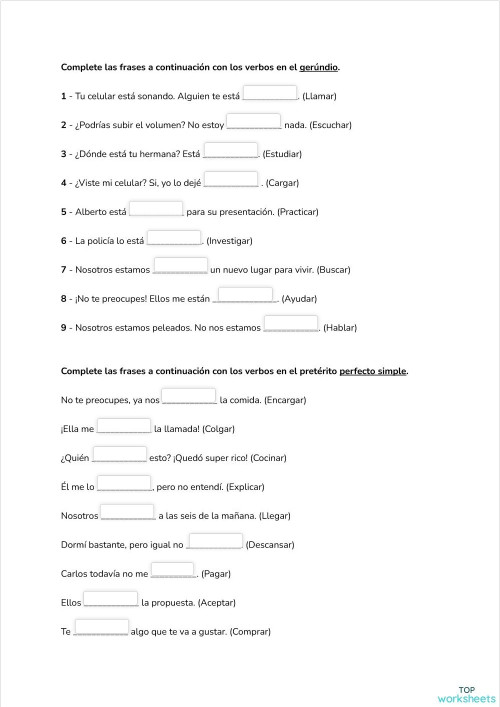 # 9 AR - Presente, Gerúndio e Pretérito simples (1). Ficha interativa ...