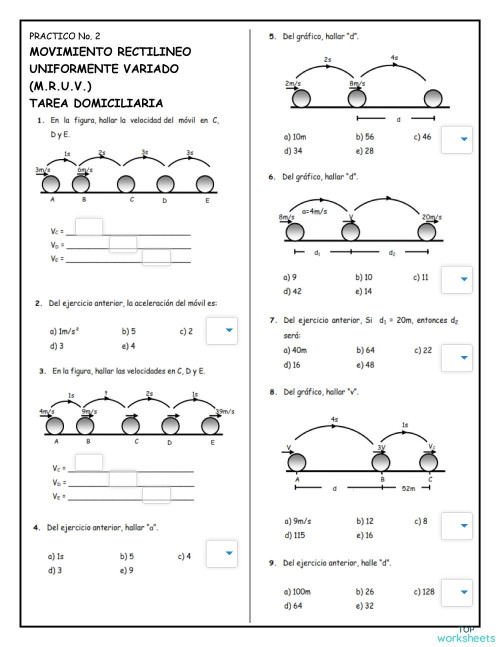 MOVIMIENTO RECTILINEO UNIFORMEMENTE VARIADO_2. Ficha interactiva | TopWorksheets