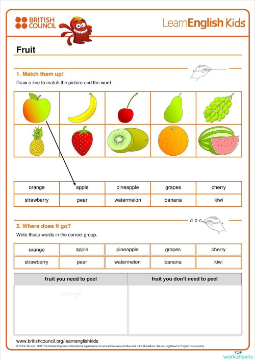 Fruitss - A1/A2 English Activity. Interactive worksheet | TopWorksheets