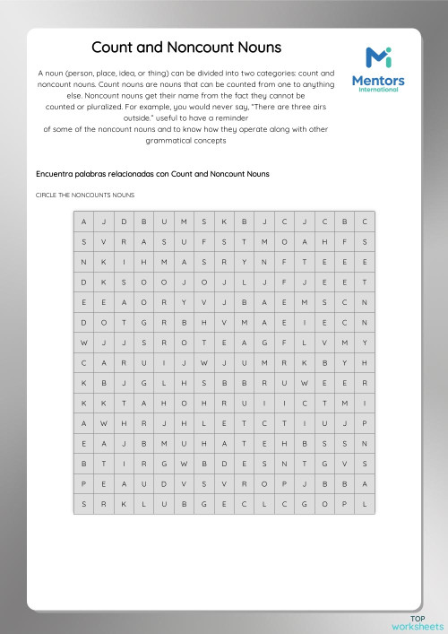 Count and Noncount Nouns. Interactive worksheet | TopWorksheets