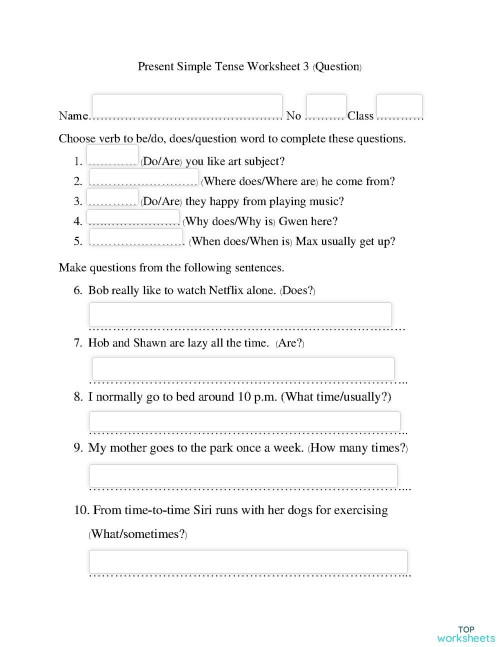 Present Simple Tense Worksheet 2 (Question). Interactive worksheet ...
