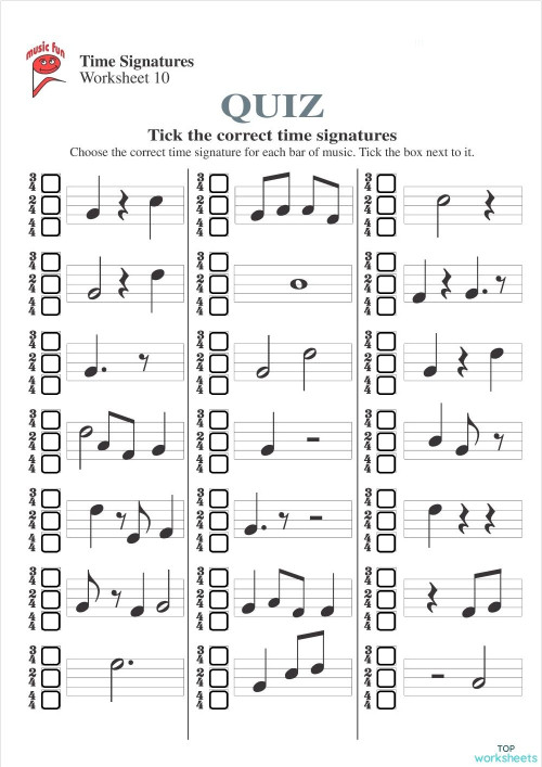 Time Signature Identification Worksheet