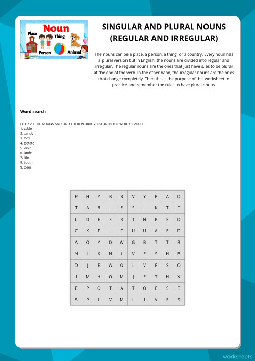 SINGULAR AND PLURAL NOUNS (REGULAR AND IRREGULAR). Interactive ...
