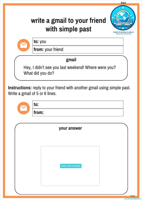write a gmail to your friend with simple past. Interactive worksheet ...