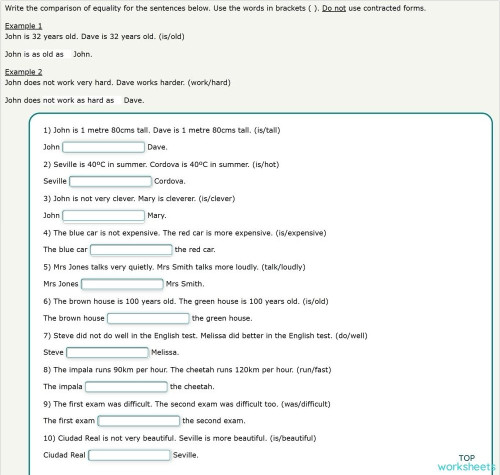 Comparatives of Equality - Adjectives and Adverbs. Interactive ...