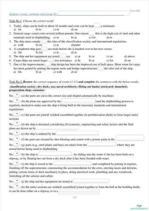Maritime English (Unit 3). Interactive worksheet | TopWorksheets