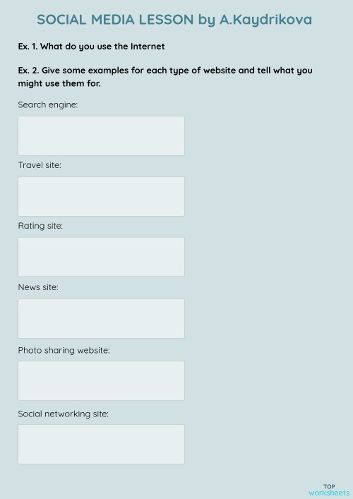 Social Media Worksheet. Interactive worksheet | TopWorksheets