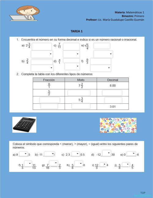 Hoja De Trabajo De Números Enteros Y Racionales