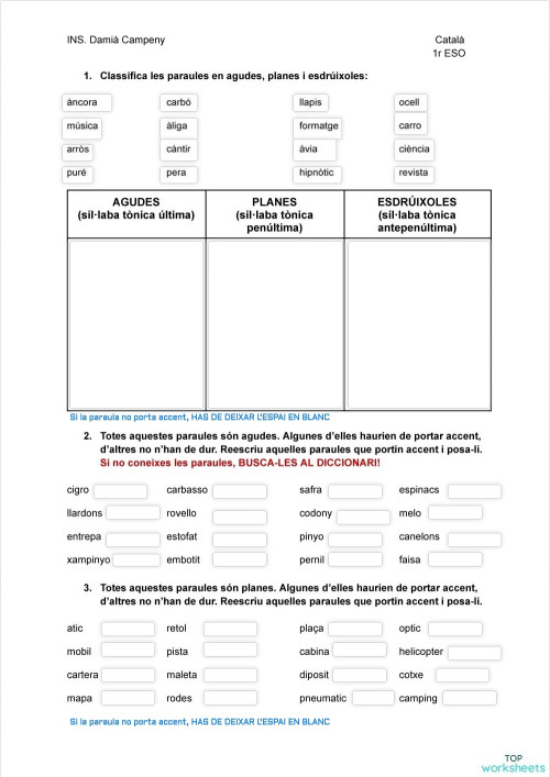 Català 6 / 1.1. Fitxa interactiva | TopWorksheets