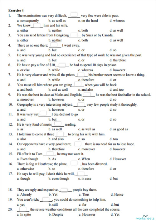 CONJUNCTIONS 04. Interactive worksheet | TopWorksheets