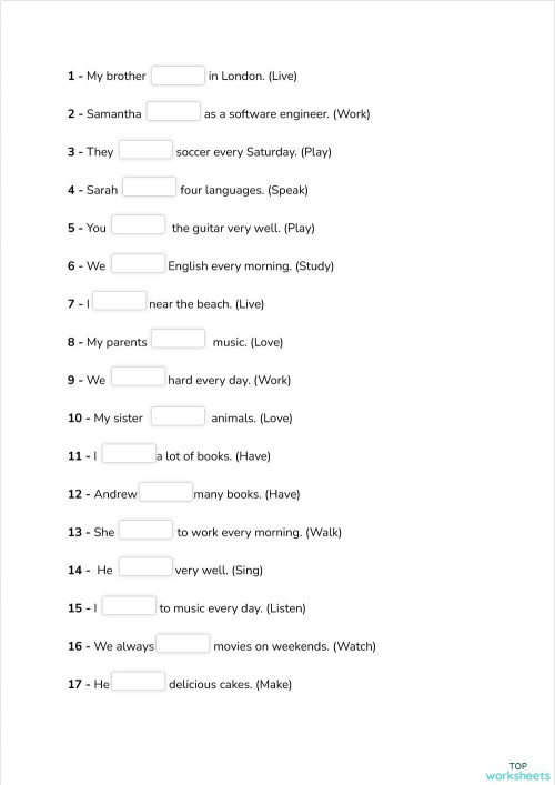 Present Simple 1 - 19-03. Ficha interativa | TopWorksheets