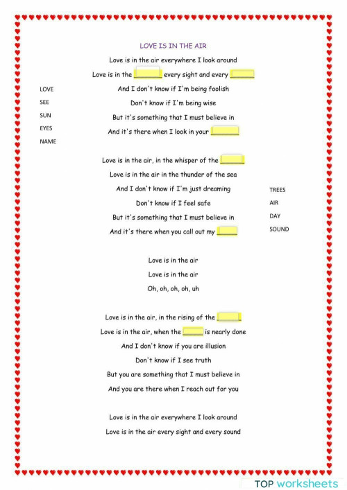 Love in the air. Interactive worksheet | TopWorksheets
