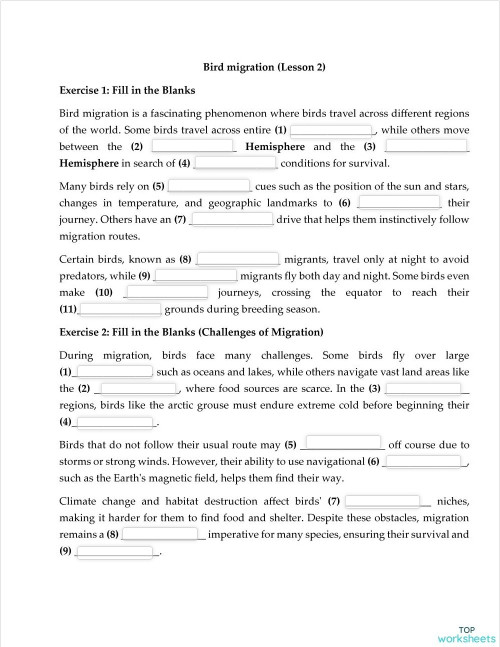 Reading Comprehension Test_Unit 1.2_Bird Migration_Lesson 2 ...