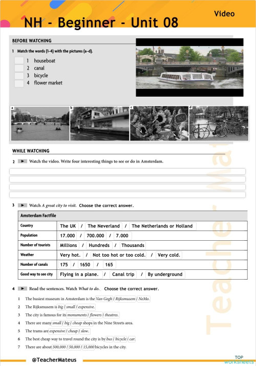 VIDEO - NH - Beginner - Unit 08 (Copied). Interactive worksheet | TopWorksheets