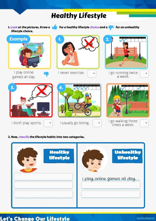 Exp 8.1 A1.1 Healthy Lifestyle. Interactive worksheet | TopWorksheets