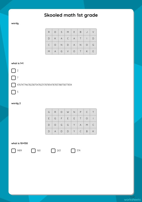 Skooled math 1st grade. Interactive worksheet | TopWorksheets