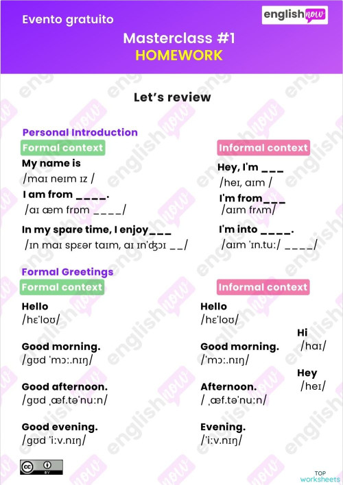 Masterclass #1 - Homework - English Now. Ficha interactiva | TopWorksheets