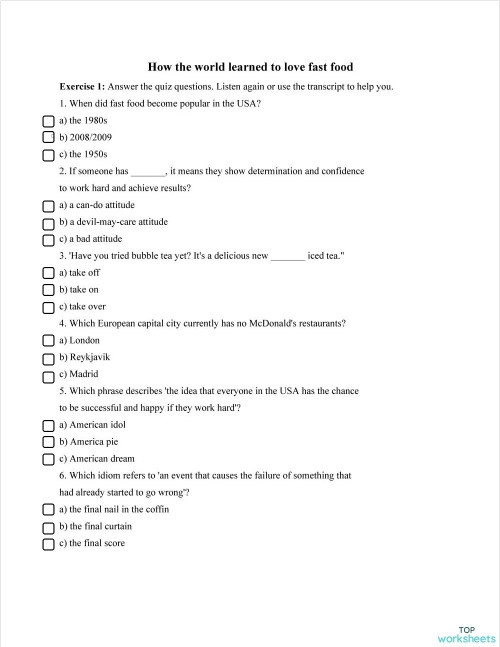 How the world learned to love fast food. Interactive worksheet ...