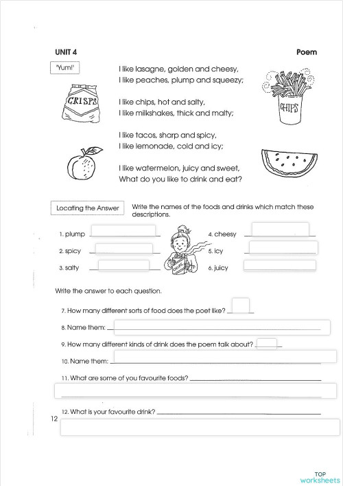 Unit 4 Poem Yum. Interactive worksheet | TopWorksheets