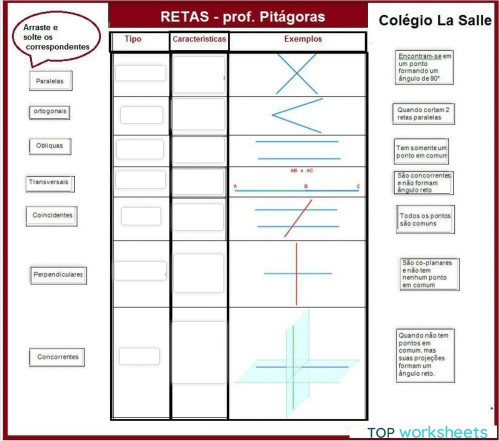 Tipos de Retas. Ficha interativa | TopWorksheets