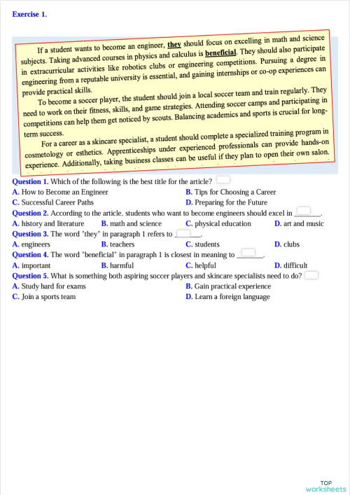 PRACTICE UNIT 12.1: CAREER CHOICES. Interactive worksheet | TopWorksheets