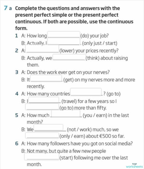 EXTENSION- PRESENT PERFECT SIMPLE vs CONTINUOUS. Interactive worksheet | TopWorksheets