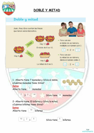 Problemas y ejercicios del doble y la mitad. Ficha interactiva | TopWorksheets