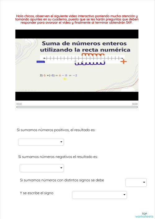 Suma de números enteros. Ficha interactiva | TopWorksheets