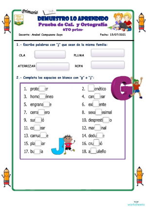 Prueba De Ortografía 1er Grado
