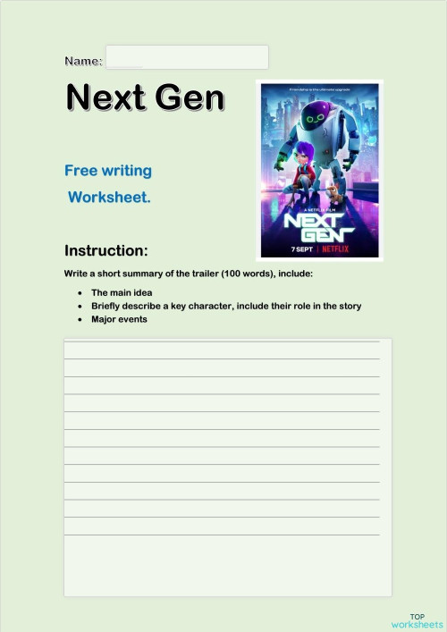 02 "Next Gen" Writing practice. Interactive worksheet | TopWorksheets