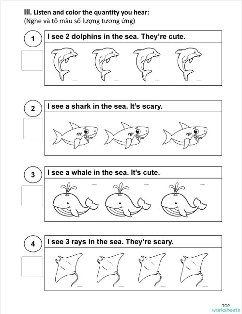C5 Sea - shark, ray, dolphin, whale. Interactive worksheet | TopWorksheets