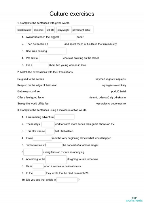 Culture exercises. Interactive worksheet | TopWorksheets
