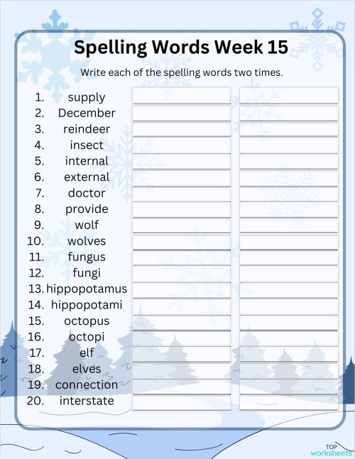 Spelling Words 15.1. Interactive worksheet | TopWorksheets