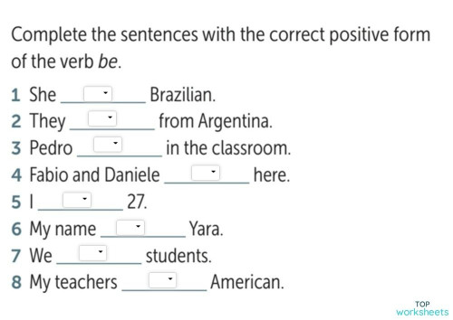 A2 Verb be +. Interactive worksheet | TopWorksheets
