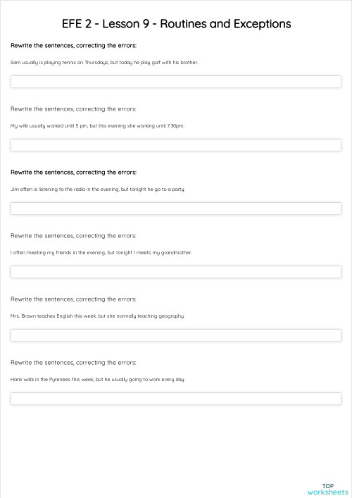 EFE 2 - Lesson 9 - Routines and Exceptions. Interactive worksheet ...
