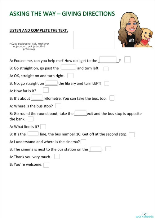 Asking the way - listening. Interactive worksheet | TopWorksheets