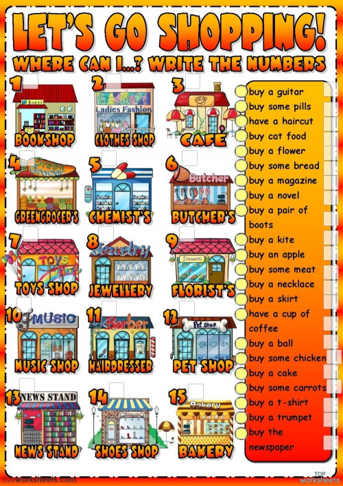 Shops and shopping. Interactive worksheet | TopWorksheets