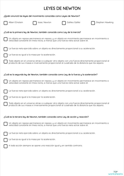 LEYES DE NEWTON. Ficha interactiva | TopWorksheets