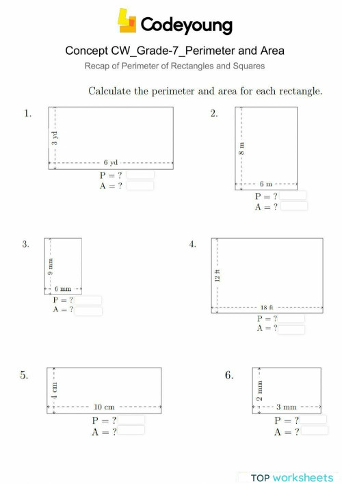 Recap of Perimeter of Rectangles and Squares Concept CW. Interactive ...