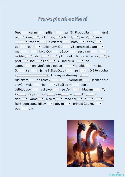 Pravopisné cvičení. Interaktivní pracovní list | TopWorksheets