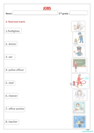 Jobs (2nd grade). Interactive worksheet | TopWorksheets