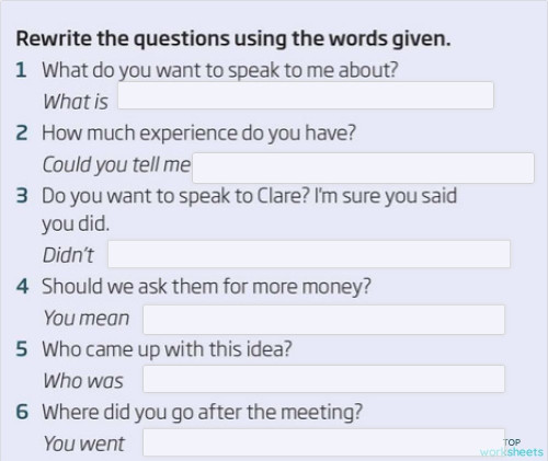 questions (advanced). Interactive worksheet | TopWorksheets