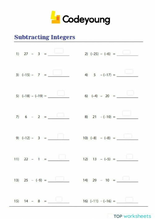 An Introduction to Subtraction of Integers Concept HW. Interactive ...