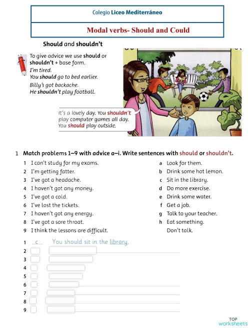 Modal verbs-should and could. Interactive worksheet | TopWorksheets